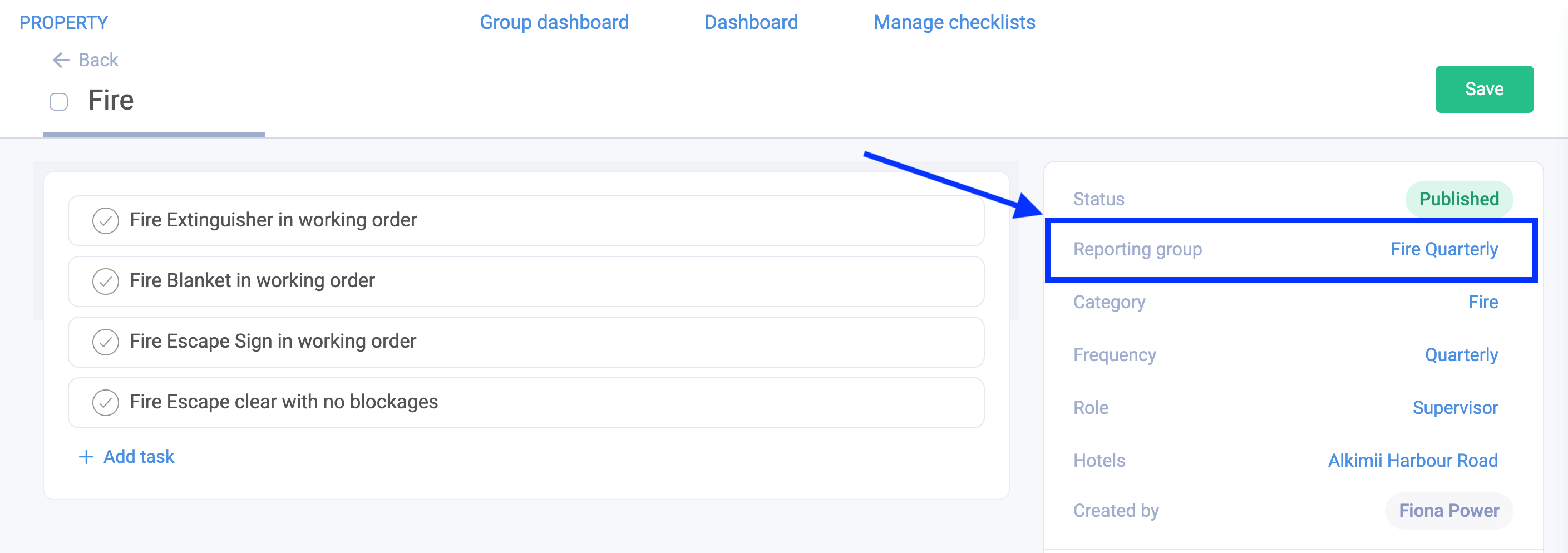 How to navigate the Checklists Group Dashboard?